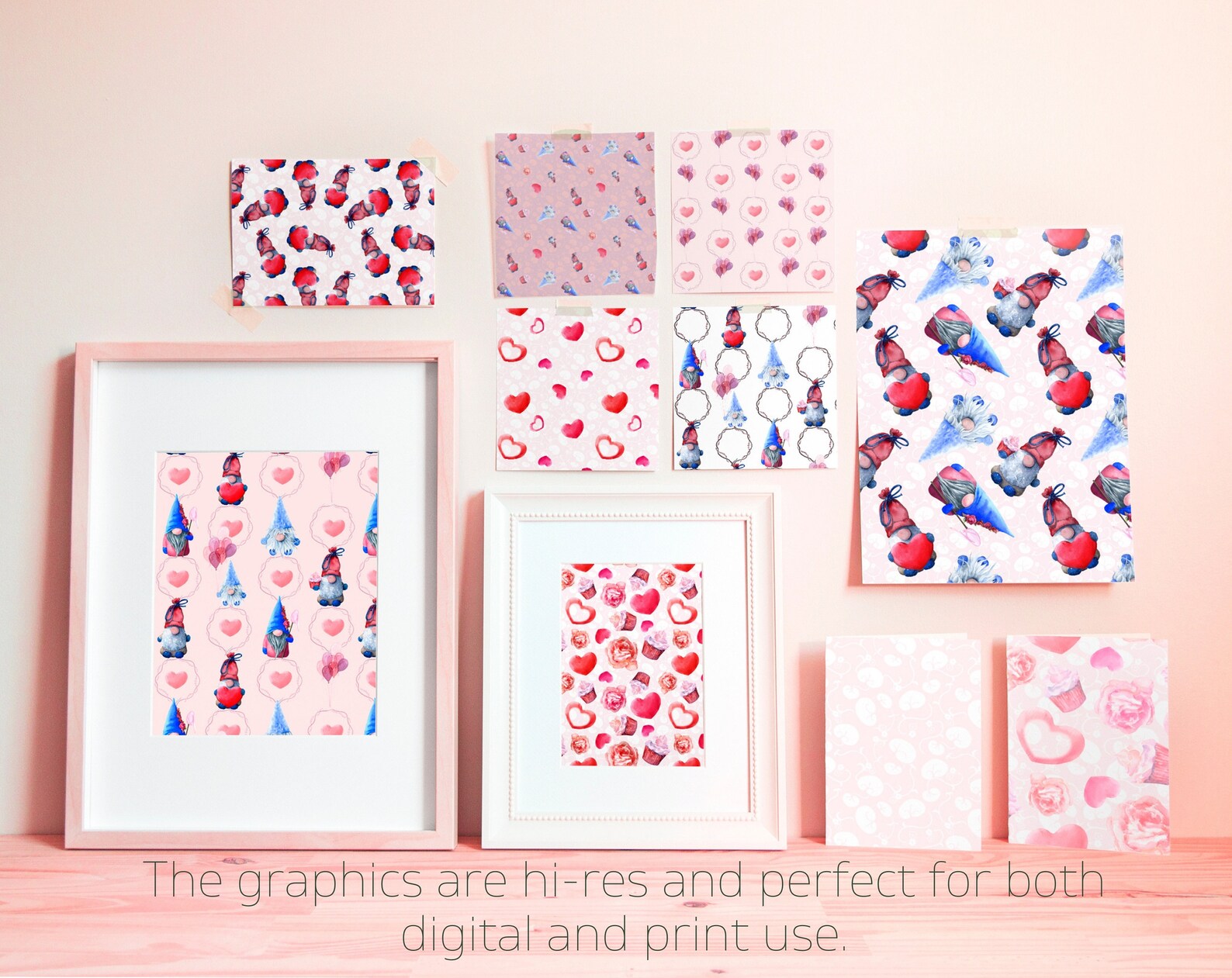 Watercolor Valentine Gnomes Digital Papers, Fabric Seamless Pattern ...
