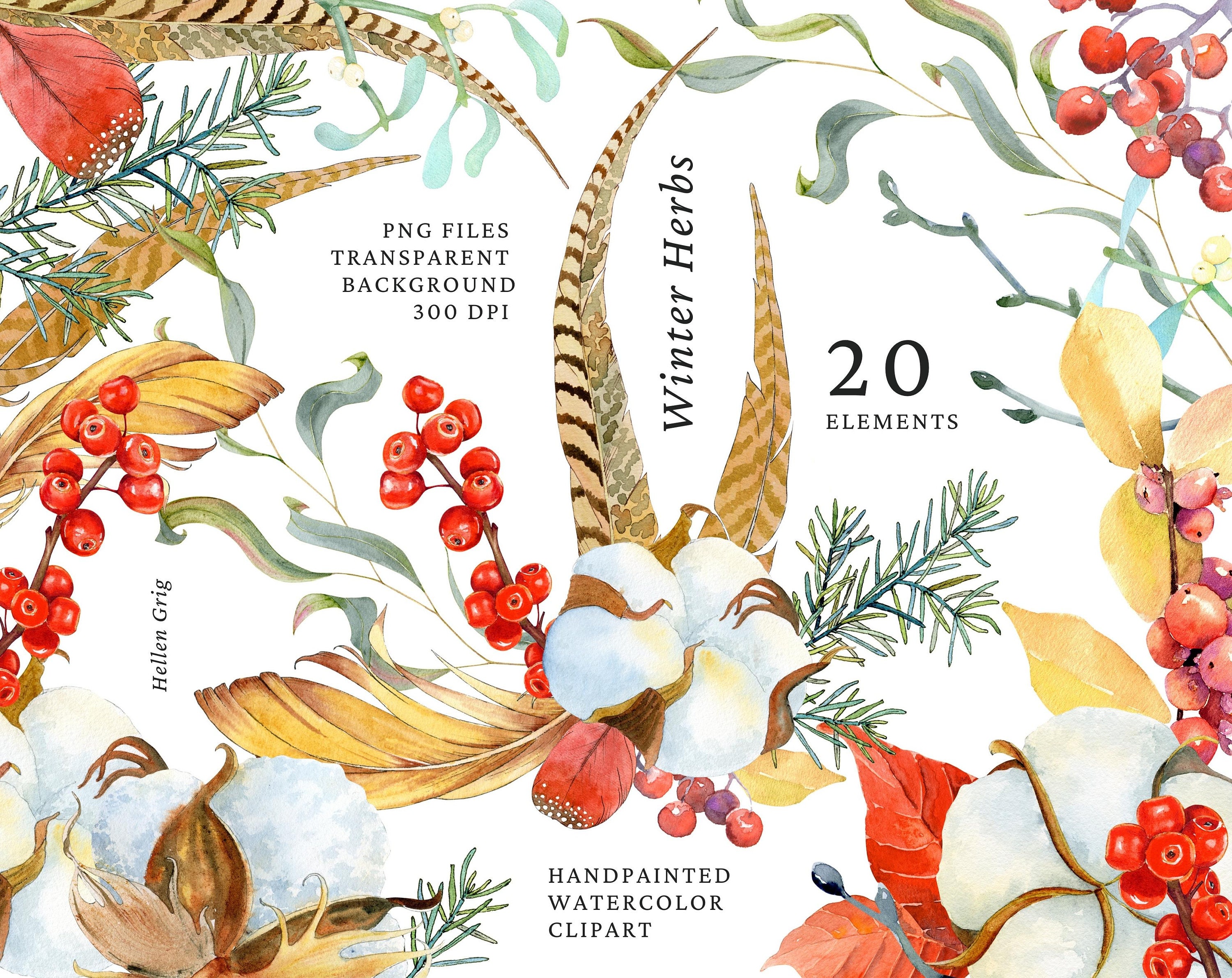 Christmas Watercolor Clipart. Winter Clipart. Watercolor Christmas ...