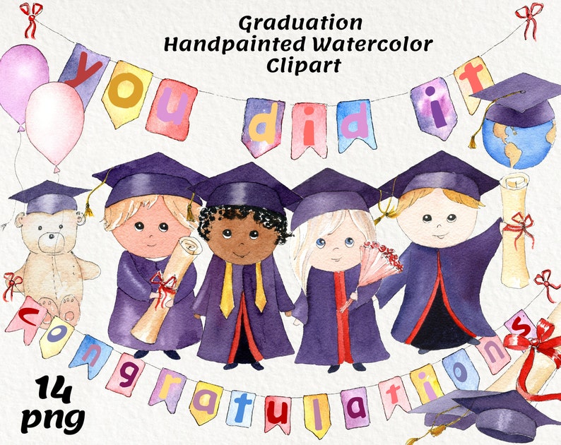 Graduation Clipart. School and University Clip Art. Student Handpainted ...