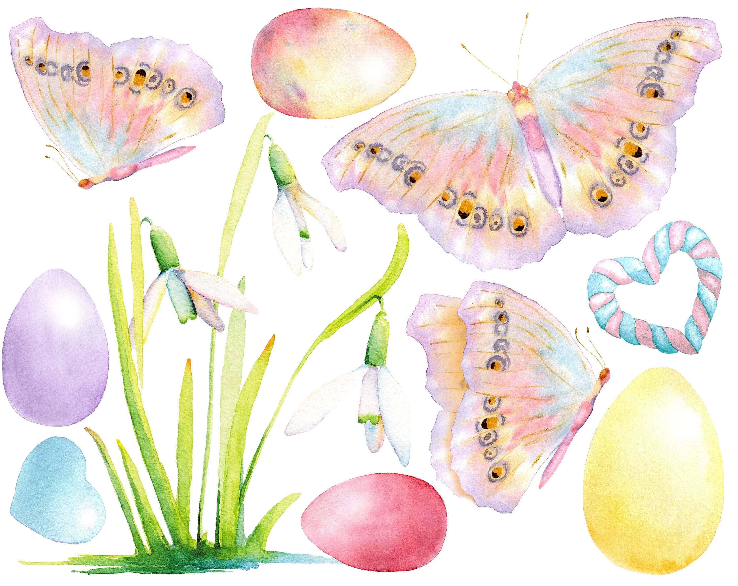 Watercolor Spring Clip Art, Handpainted Pearl Snowdrops, Eggs and ...