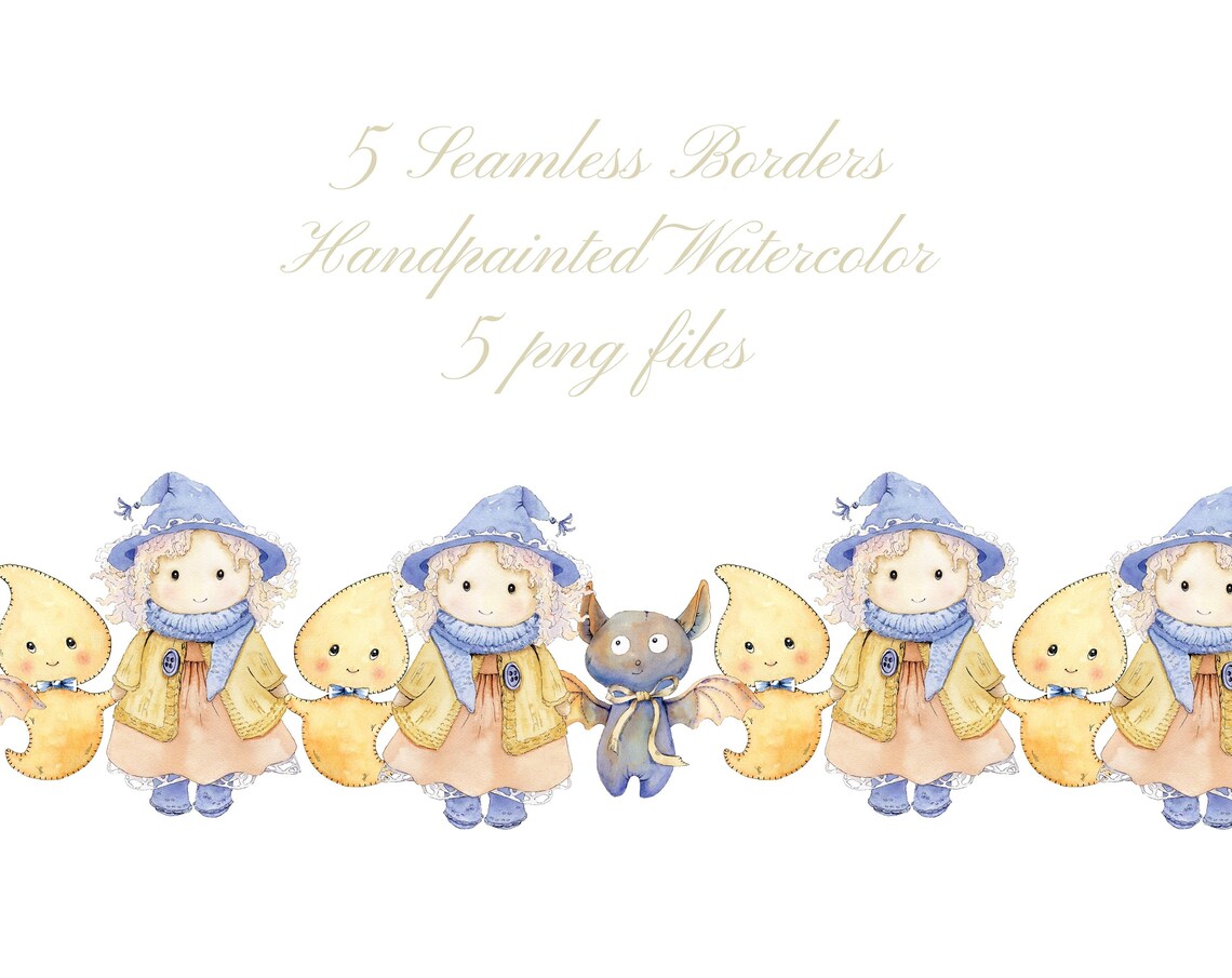 Watercolor Halloween Border Clipart. Fall Seamless Borders. - Etsy