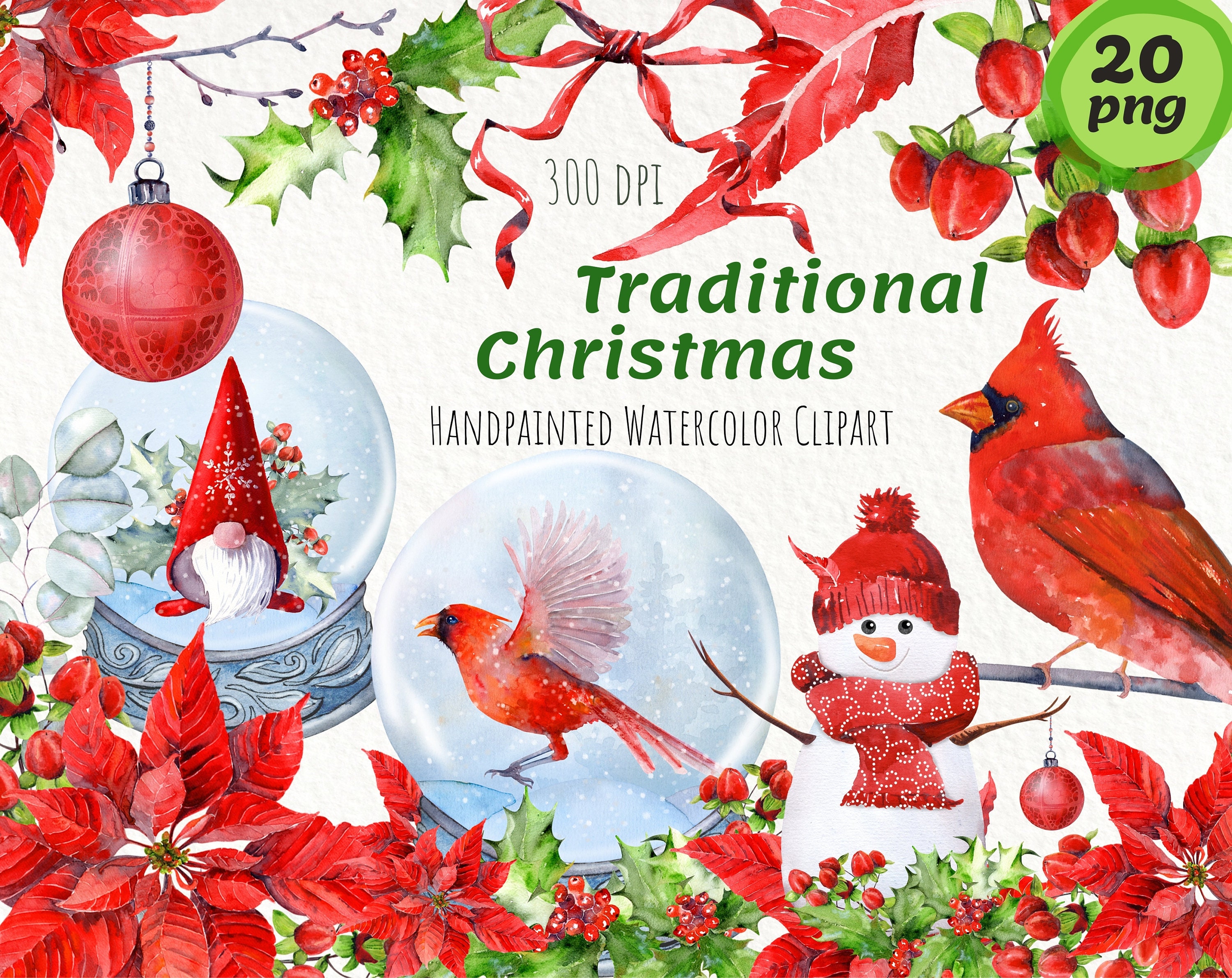 Watercolor Christmas Clipart. Handpainted Individual Winter Clipart ...