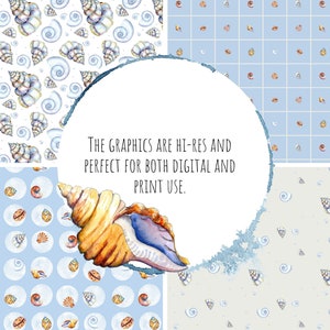 Watercolor Seashell Digital Paper, 12 Seamless Patterns. Nautical ...