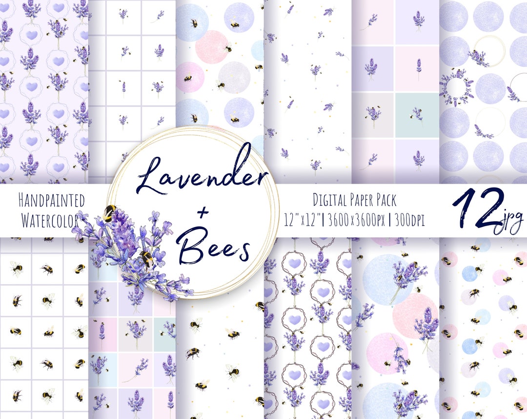 Watercolor Lavender Digital Paper, 12 Seamless Patterns. Handpainted ...