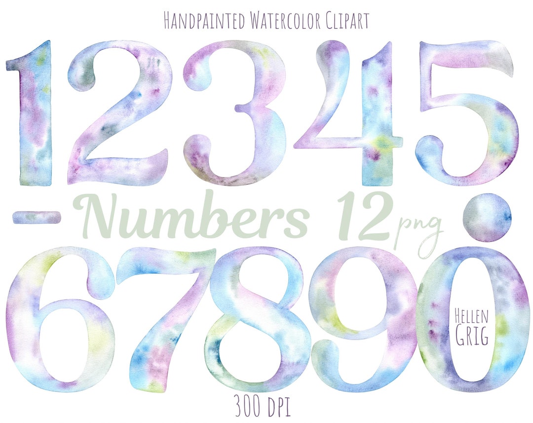 Watercolor Numbers Clipart, Hand Painted Number Floral Clip Art ...