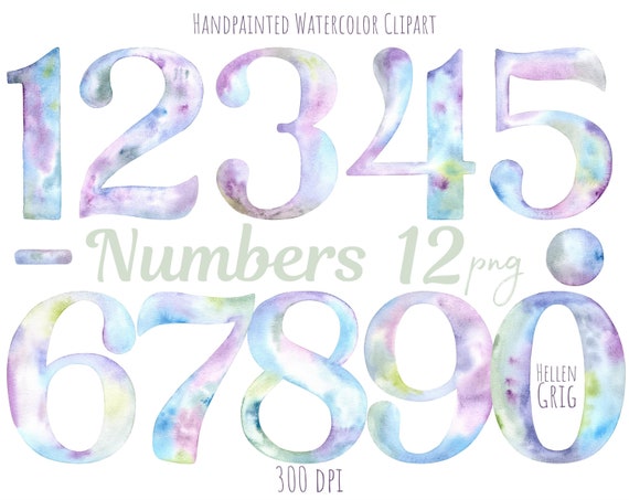 Watercolor Numbers Clipart Hand Painted Number Floral Clip - Etsy