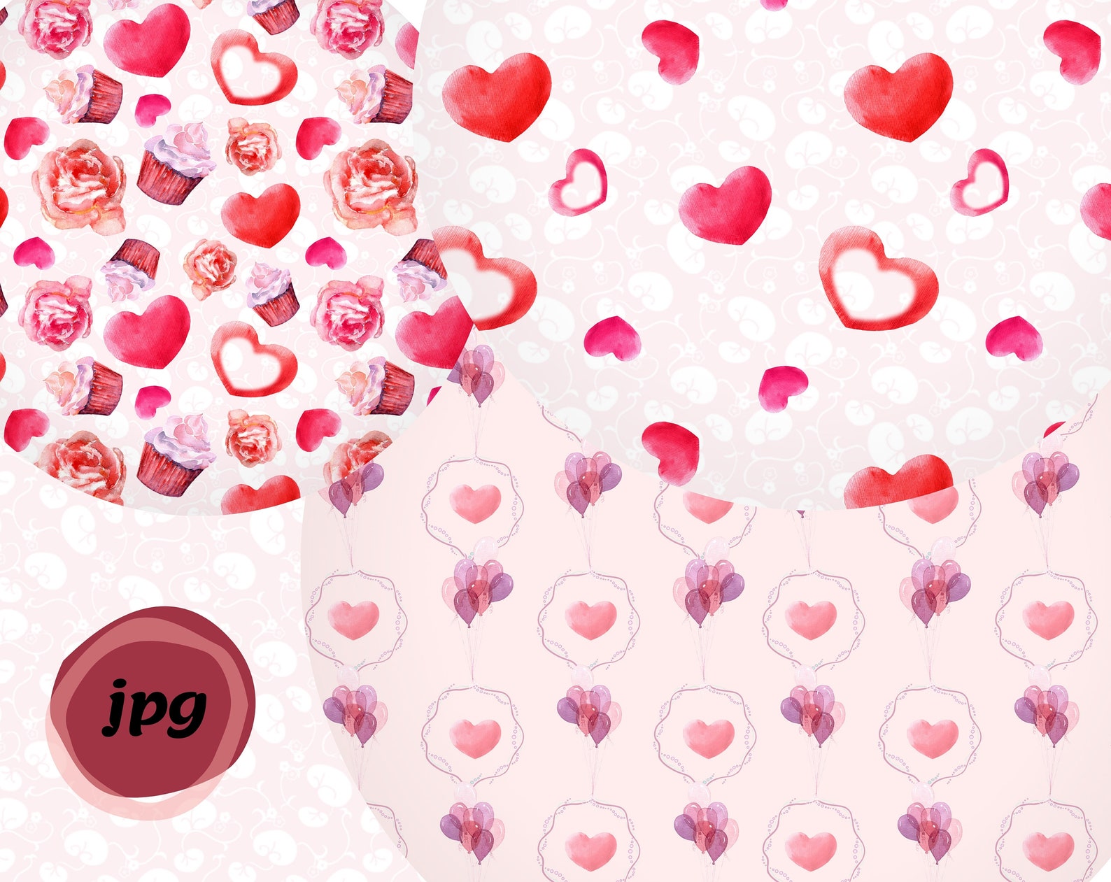 Watercolor Valentine Gnomes Digital Papers, Fabric Seamless Pattern ...