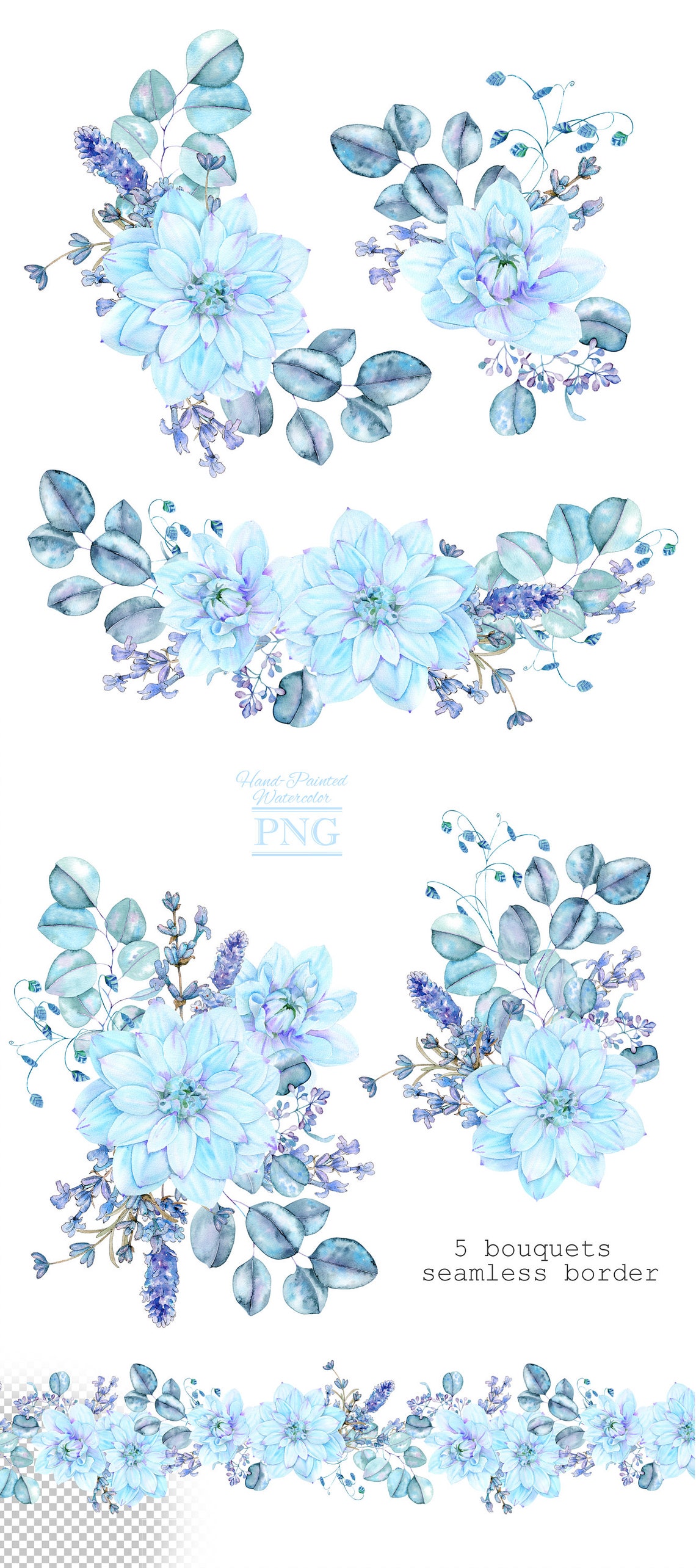 Watercolor Floral Clipart Blue Dahlia Bouquets Floral - Etsy