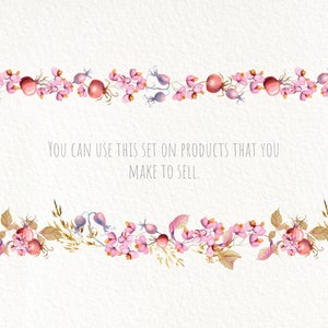 Pink Autumn Border. Watercolor Clipart. Fall Seamless Borders. PNG ...