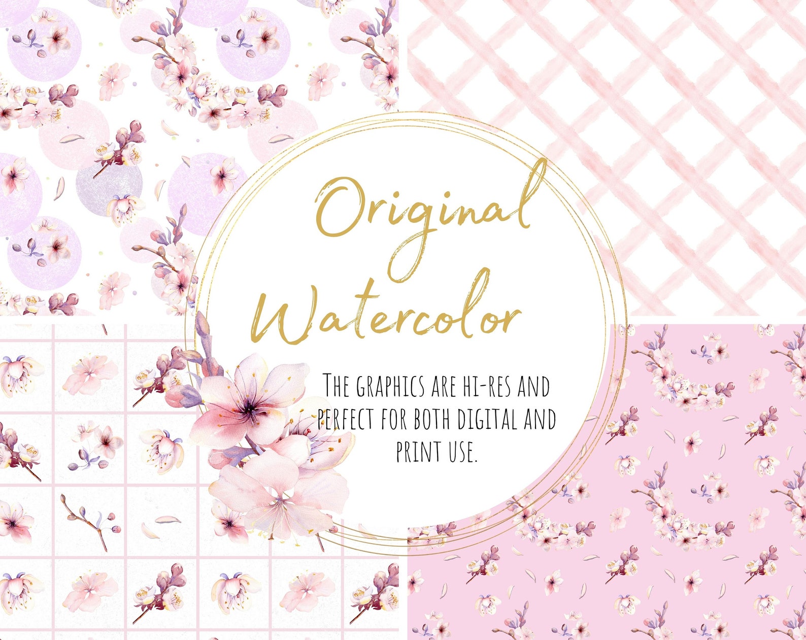 Watercolor Sakura Digital Paper 12 Seamless Patterns. - Etsy