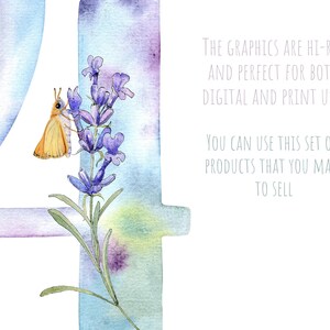 Watercolor Lavender Numbers Clipart, Hand Painted Number Floral ...