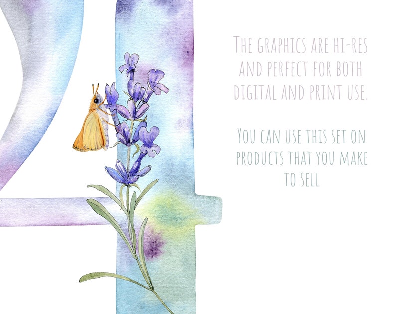 Watercolor Lavender Numbers Clipart Hand Painted Number - Etsy