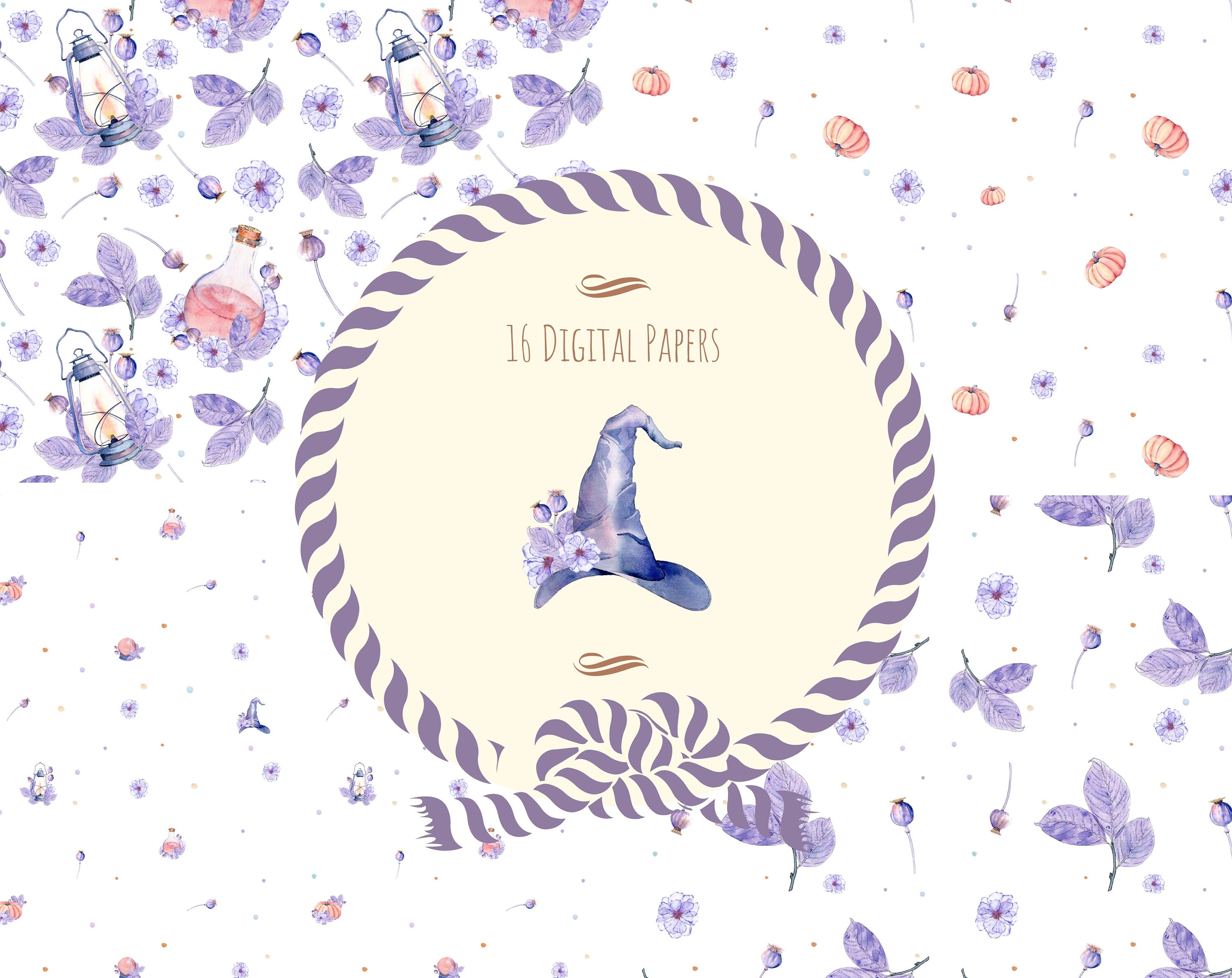 Watercolor Halloween Digital Paper, 16 Seamless Patterns. Handpainted ...