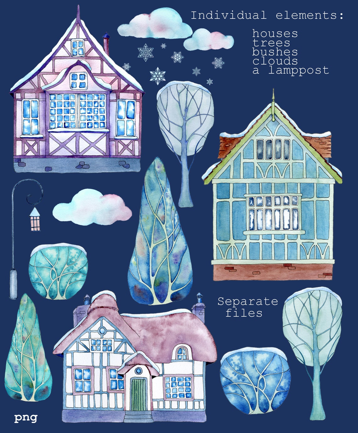 Watercolor Winter Village Clipart. Handpainted Fachwerk Houses - Etsy