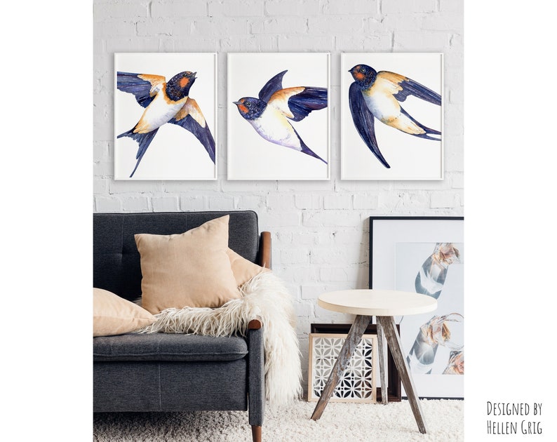 Watercolor Bird Clipart Handpainted Swallow Clip Art. - Etsy