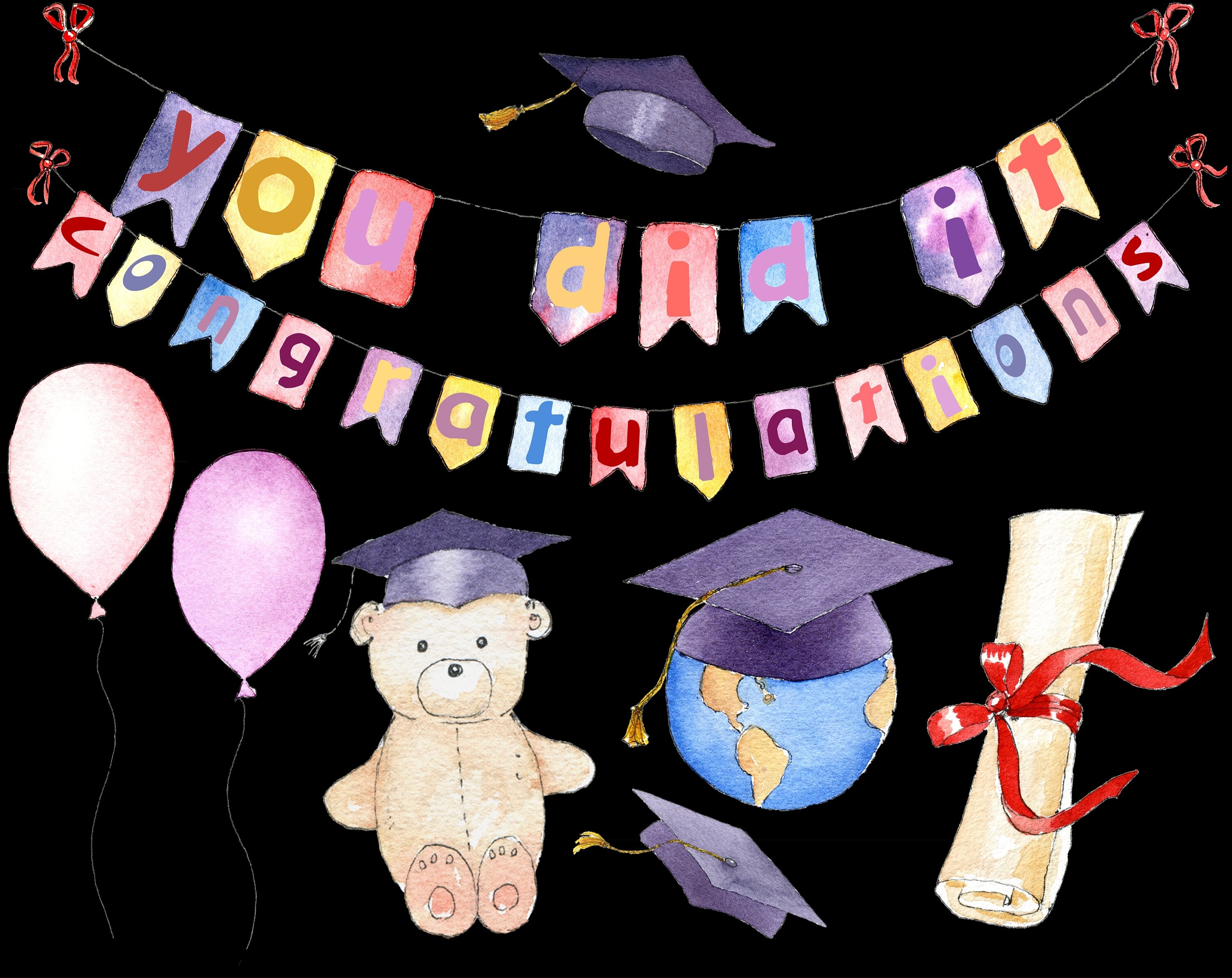 Graduation Clipart. School and University Clip Art. Student Handpainted ...