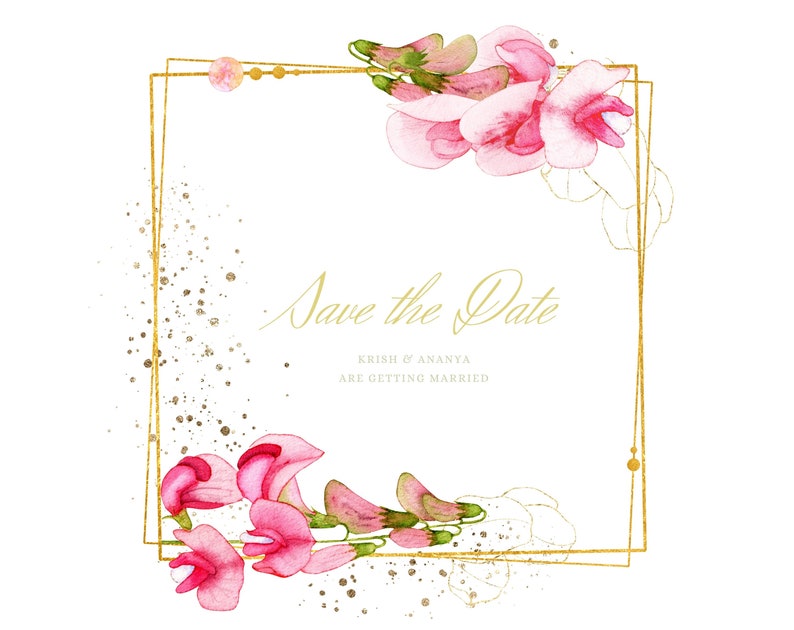 Bright Floral Frames. Watercolor Vivid Summer Sweet Pea Gold - Etsy