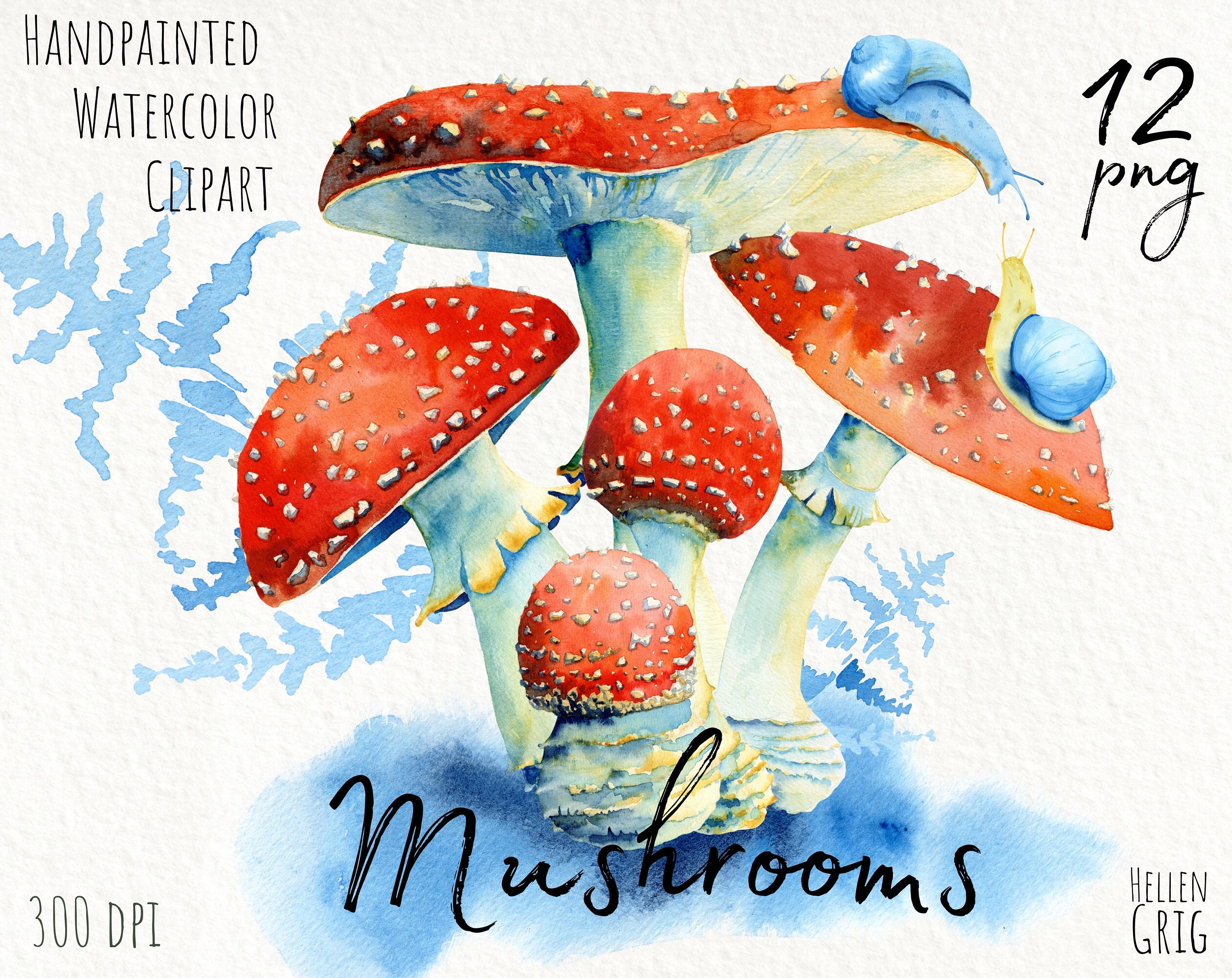 Watercolor Mushroom Clipart Forest Autumn Clipart - Etsy