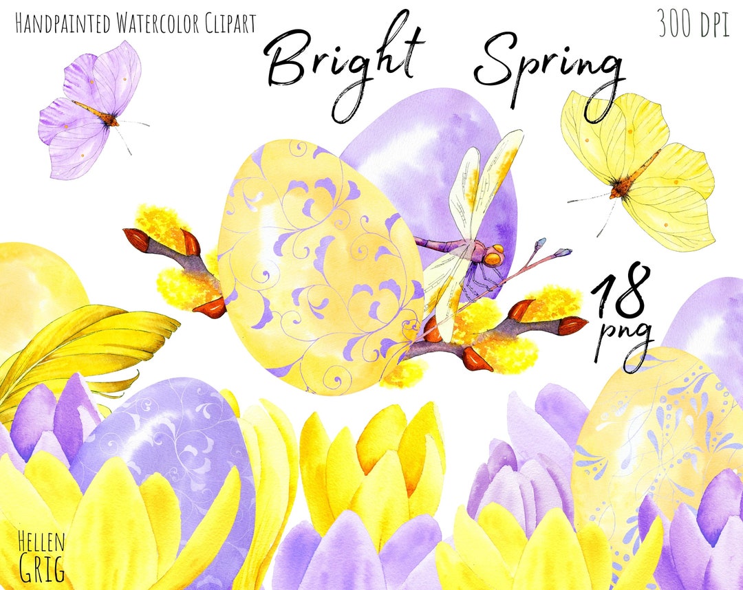 Watercolor Easter Clipart, Spring Crocuses and Eggs (digital Download ...