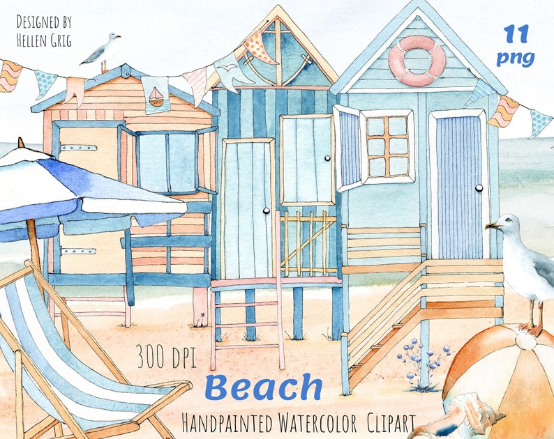 Watercolor Sea Beach Clipart Handpainted Pastel Summer Set: | Etsy