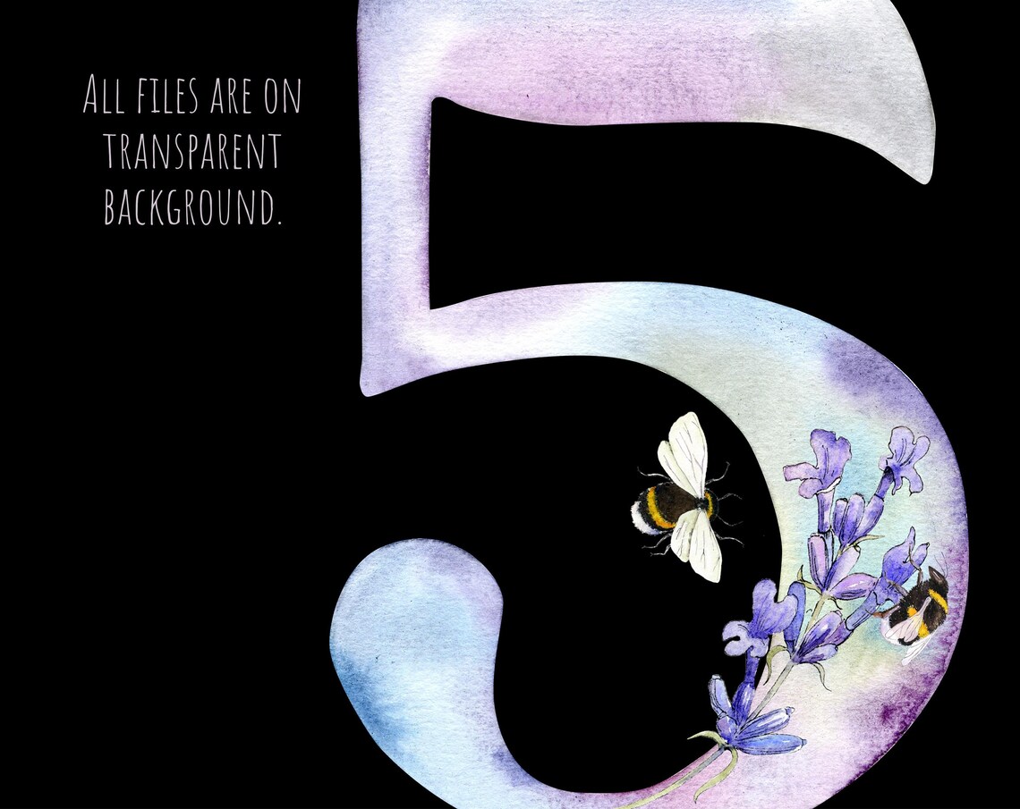 Watercolor Lavender Numbers Clipart Hand Painted Number - Etsy