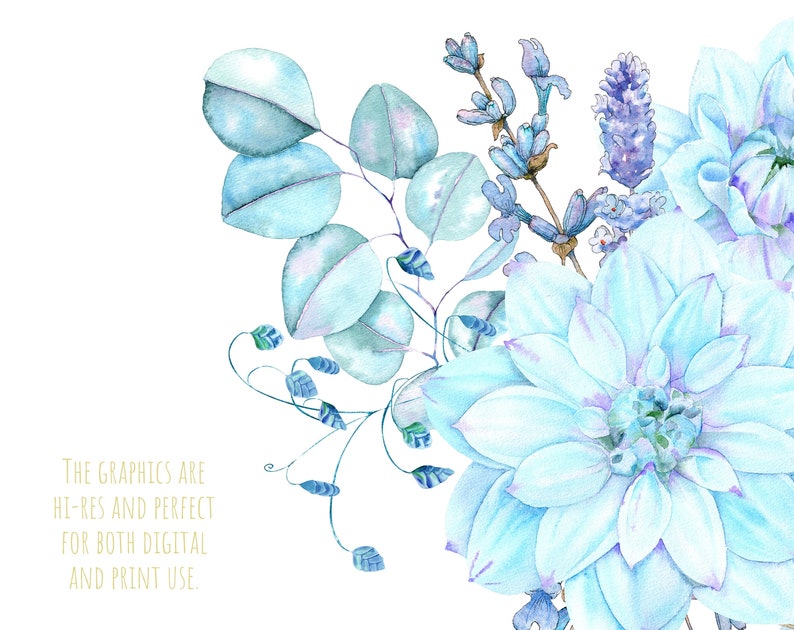 Watercolor Floral Clipart Blue Dahlia Bouquets Floral - Etsy