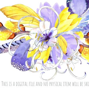 Watercolor Boho Floral Clipart. Spring Bouquets. Yellow Violet Flowers ...