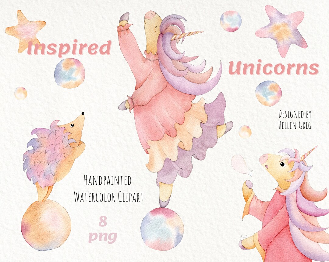 Unicorn Clipart, Handpainted Watercolor Pastel Unicorn Clip Art for ...