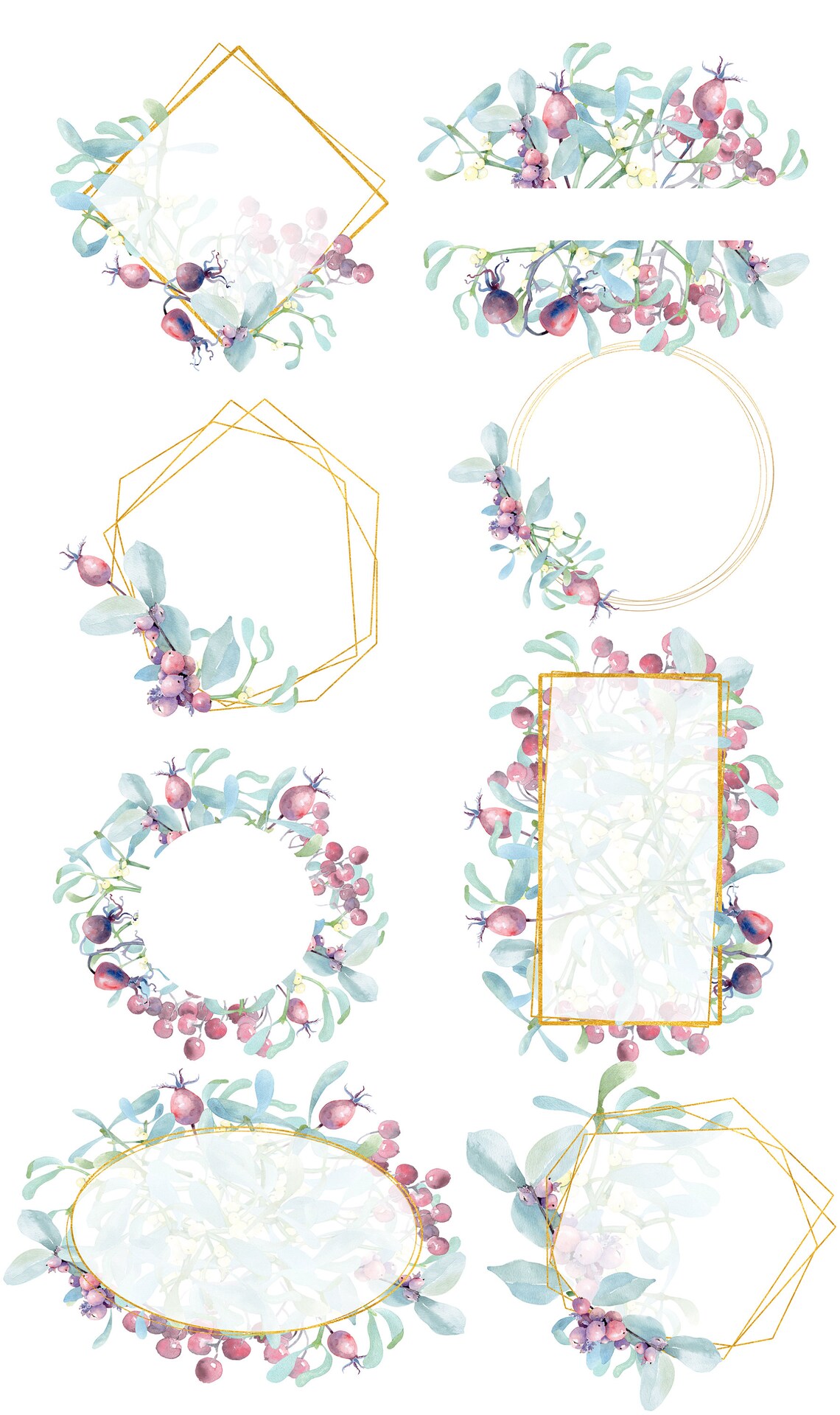 Watercolor Winter Floral Frame Clipart Handpainted Flowers - Etsy