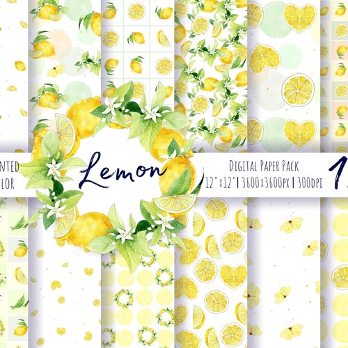 Lemon Digital Paper and Watercolor Seamless Patterndigital - Etsy