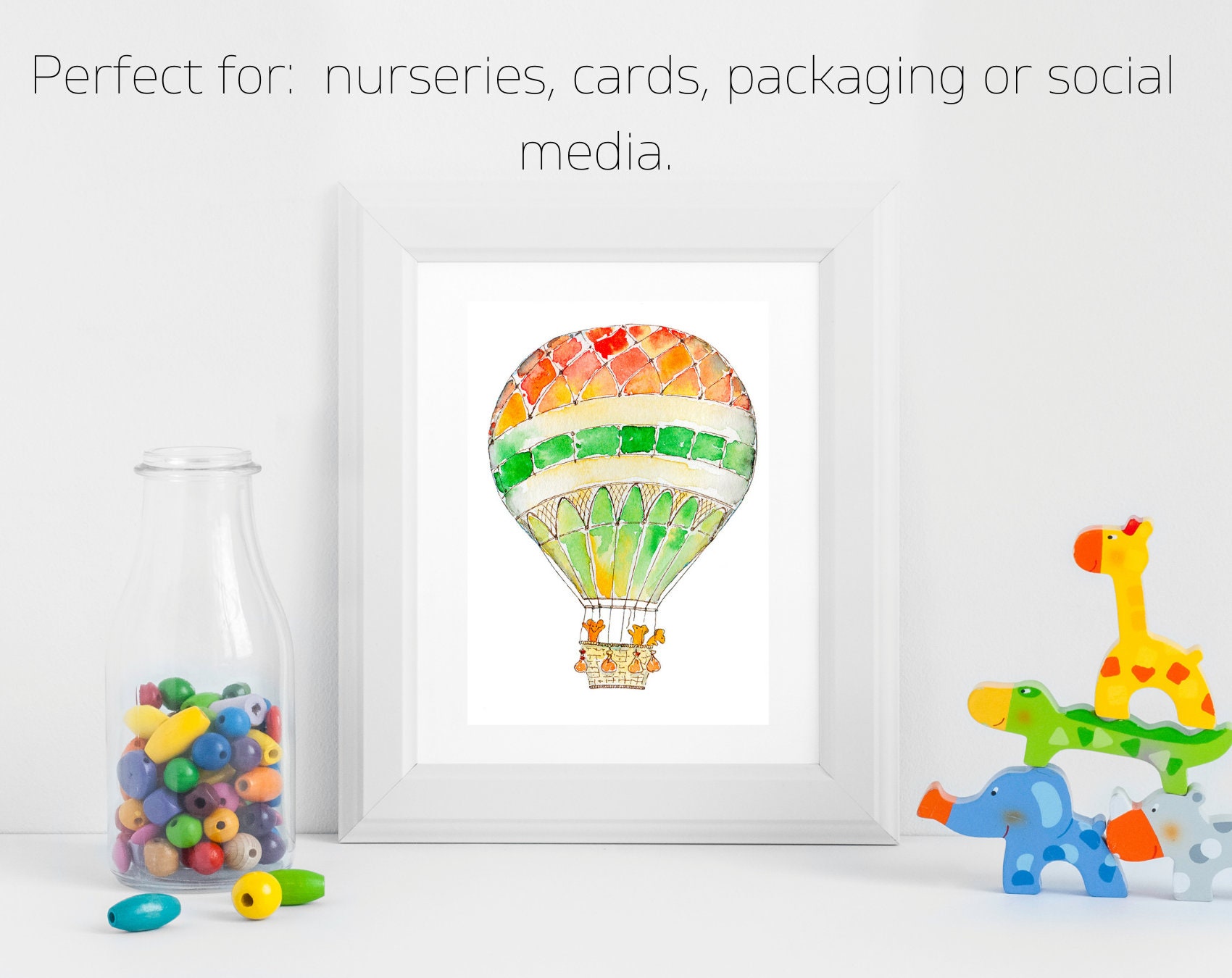 Hot Air Balloon Hand Painted Watercolor Clipart Nursery Clip - Etsy