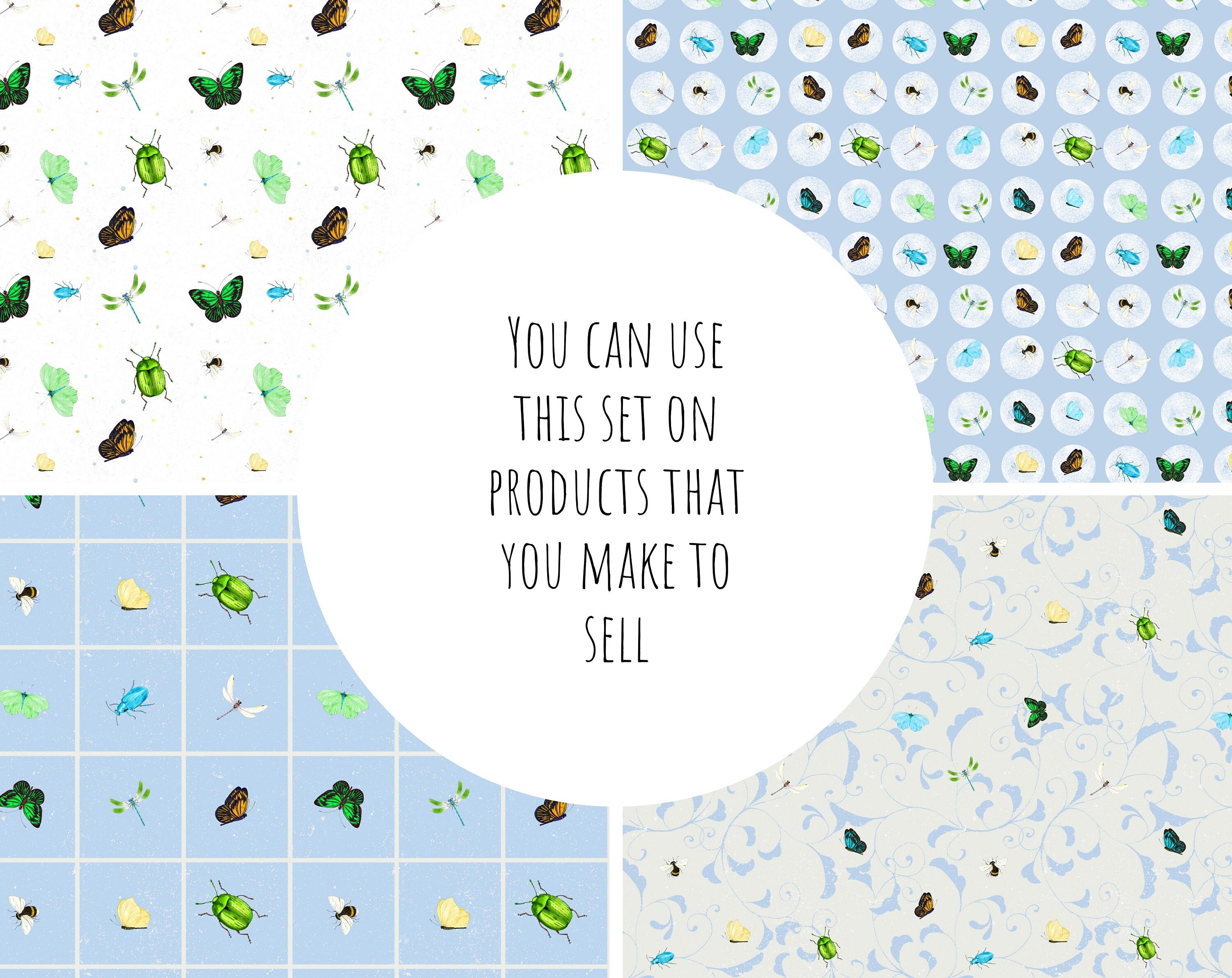 Watercolor Insect Digital Paper, 12 Seamless Patterns. Handpainted ...