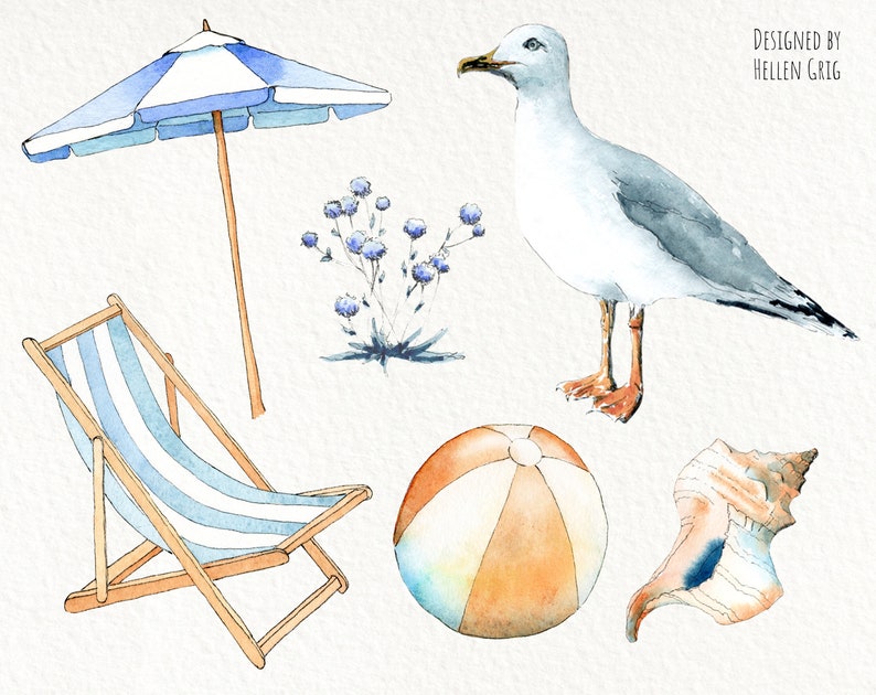 Watercolor Sea Beach Clipart Handpainted Pastel Summer Set: | Etsy