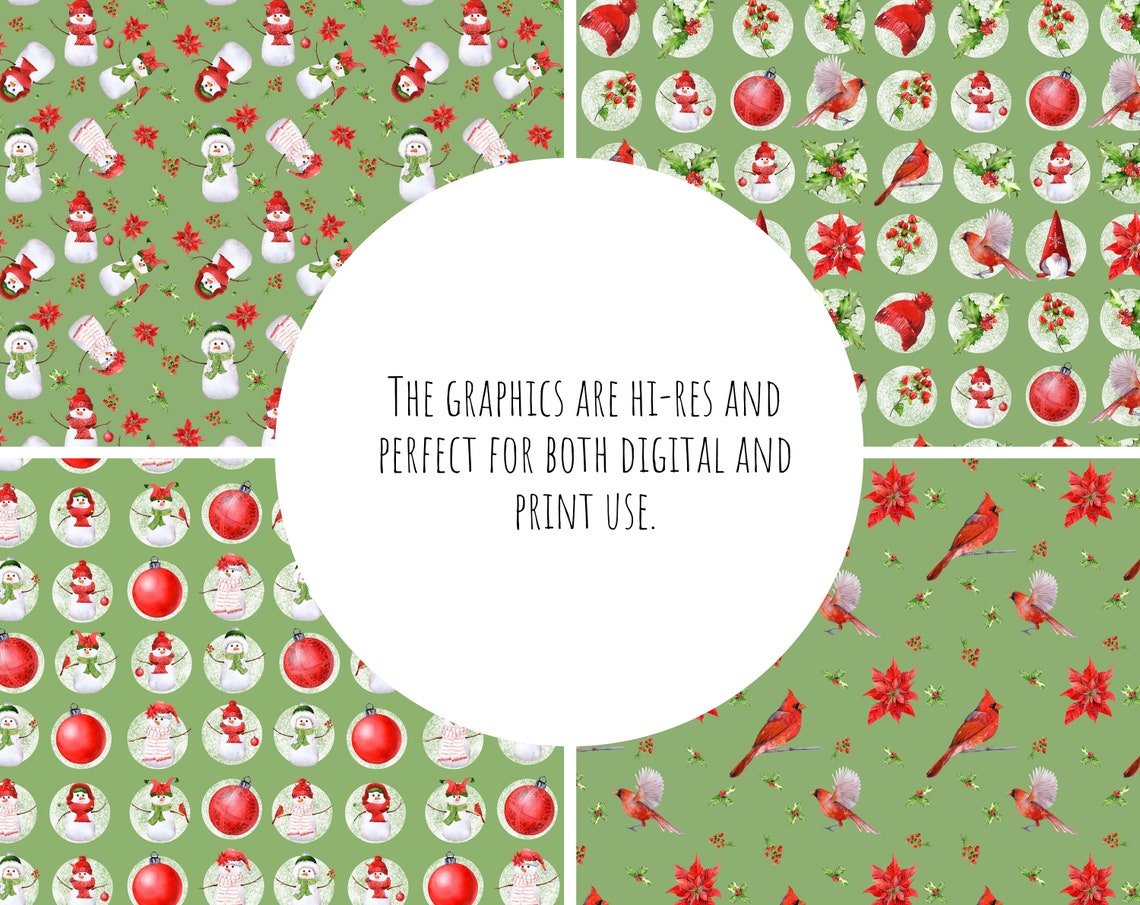 Watercolor Christmas Digital Paper 12 Seamless Patterns. - Etsy