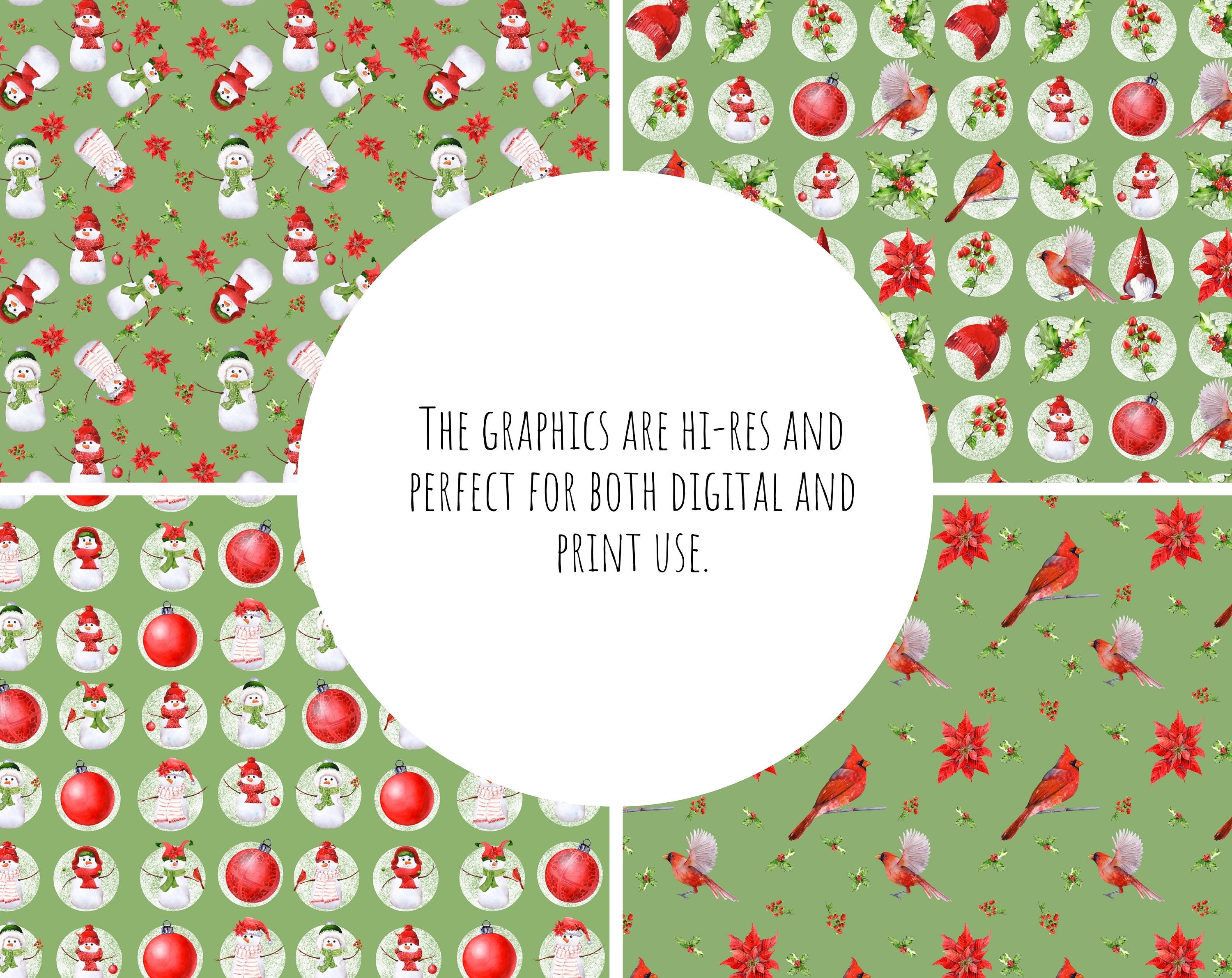 Watercolor Christmas Digital Paper, 12 Seamless Patterns. Handpainted ...