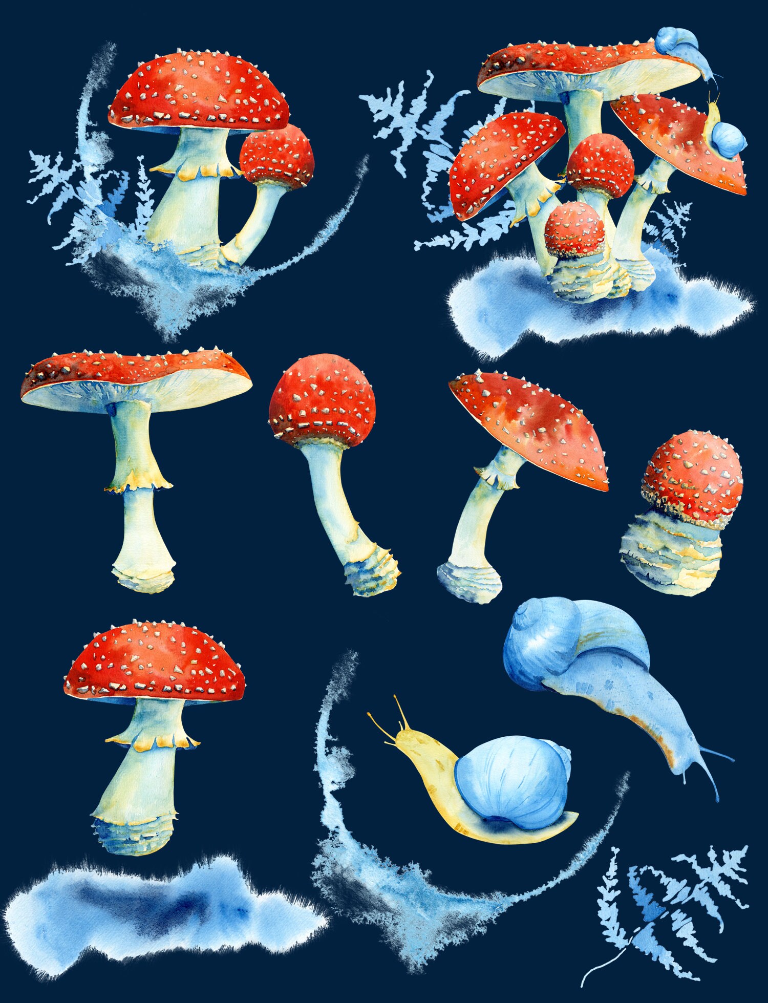 Watercolor Mushroom Clipart Forest Autumn Clipart - Etsy