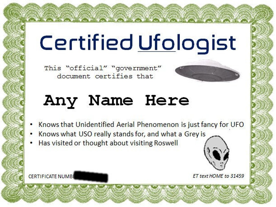 Official Ufologist Certificate. for the UFO Scholar in Your - Etsy
