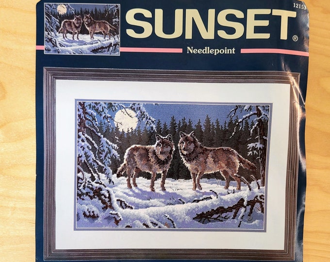Vintage Dimensions Sunset Needlepoint Kit Moonrise Wolves by Persis ...