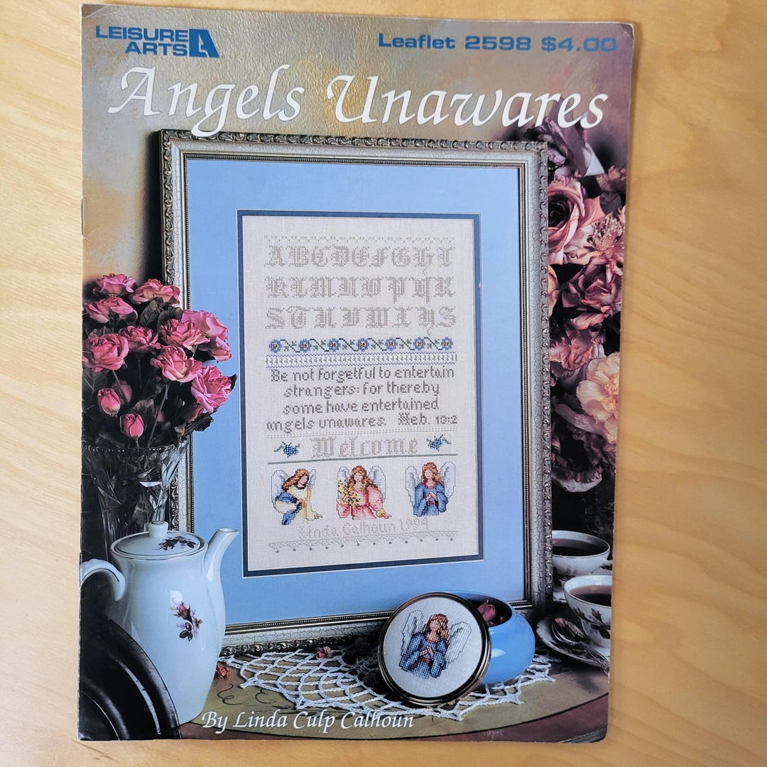 Vintage Leisure Arts Leaflet 2598 Angels Unawares, Angel Cross Stitch ...