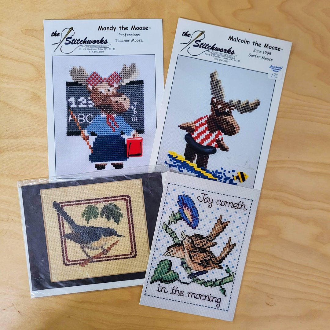 Set of 4 Cross Stitch Patterns Mandy the Moose, Malcolm the Moose by ...