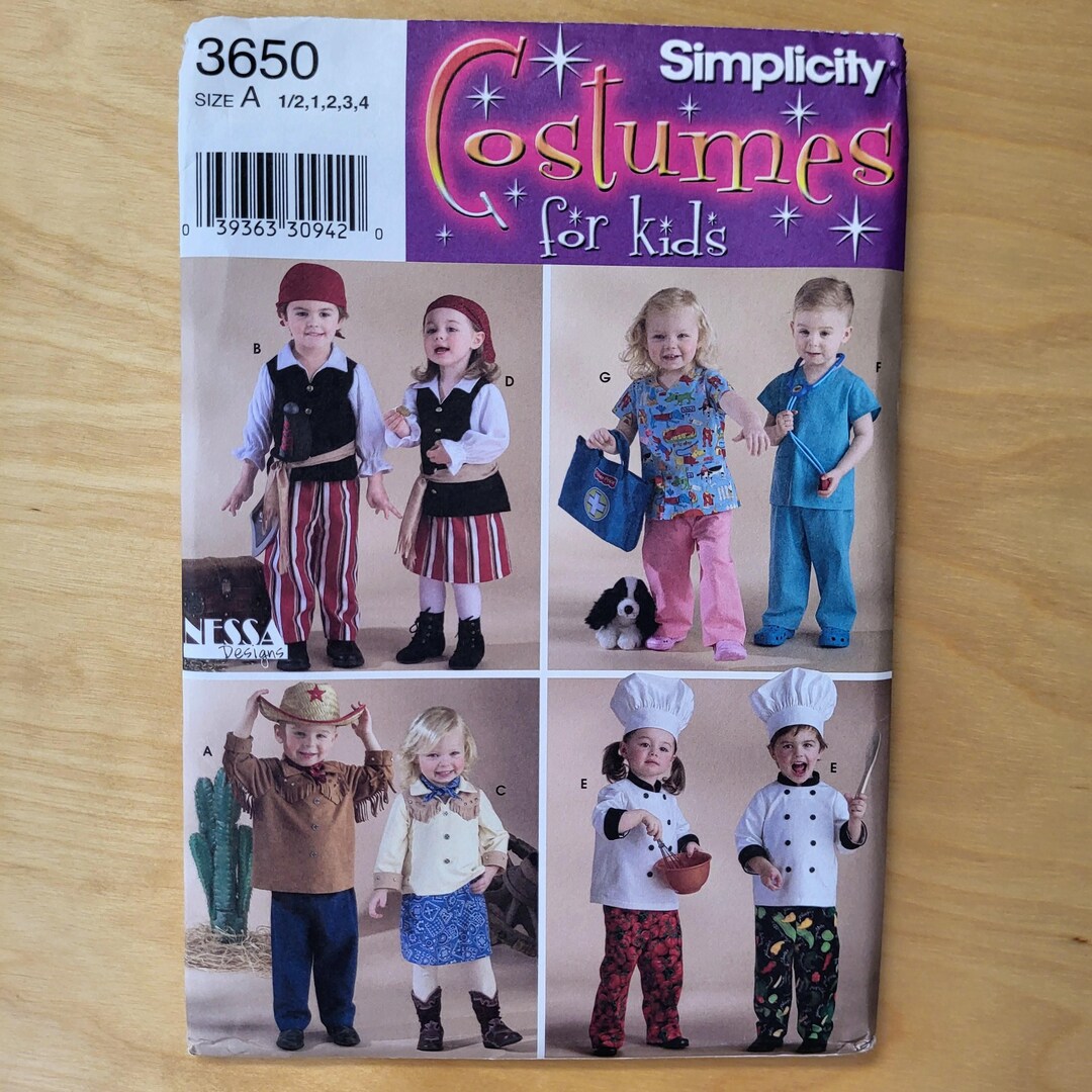 Simplicity Sewing Pattern 3650 Halloween Children's Pirate, Chef ...