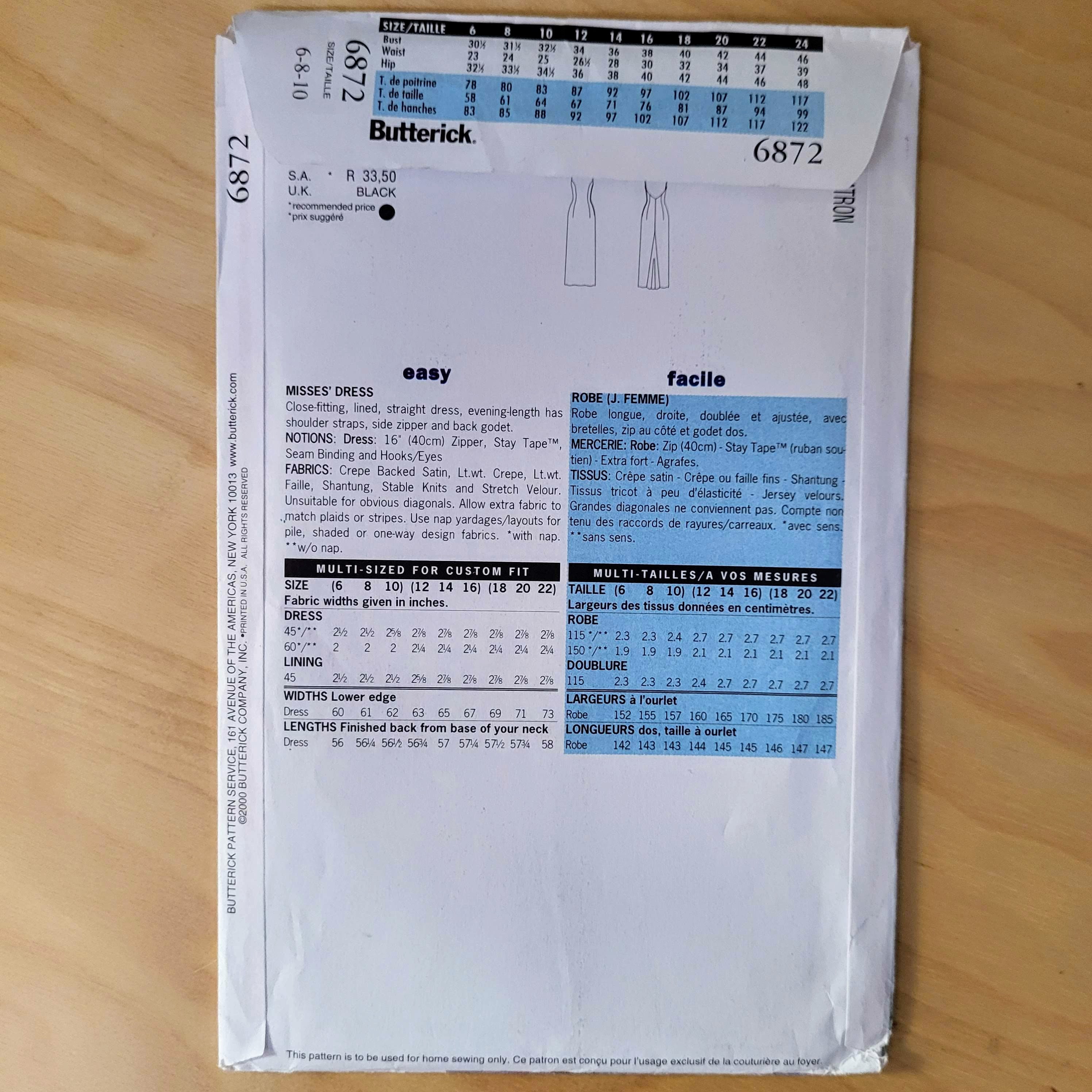 Butterick Sewing Pattern 6872 Women Dress Sizes 6,8,10, Misses Dress - Etsy