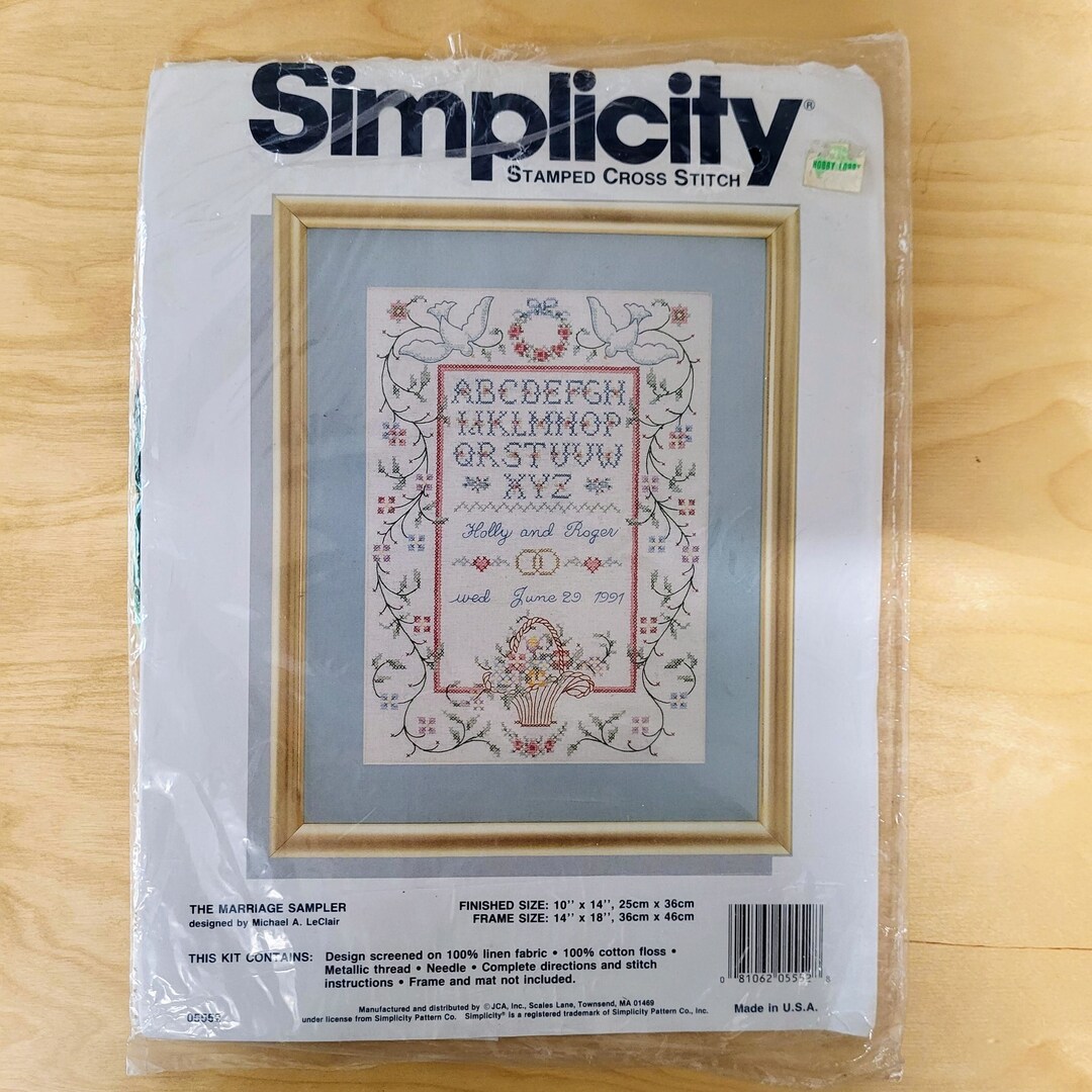 Simplicity Stamped Cross Stitch Kit the Marriage Sampler, Wedding ...
