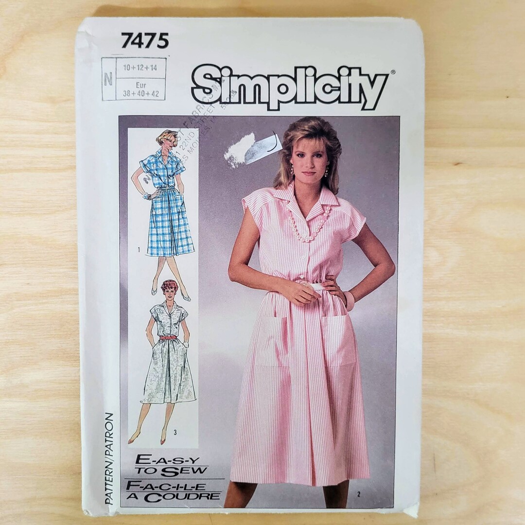 Simplicity Sewing Pattern 7475 Front Button Elastic Waistline Dress ...