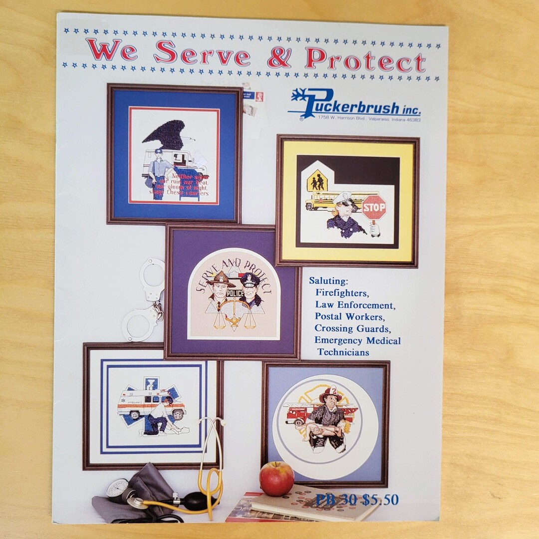 Vintage Puckerbrush Counted Cross Stitch Leaflet We Serve and Protect ...