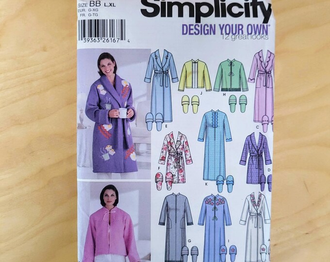 Simplicity Sewing Pattern 5778 Woman Robes and Slippers Collar Variations Size BB L,XL - Etsy