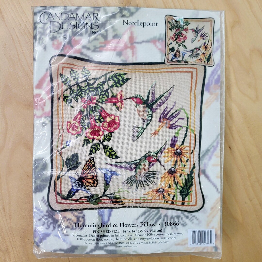 Vintage Candamar Designs Needlepoint Pillow Kit Hummingbird and Flowers ...