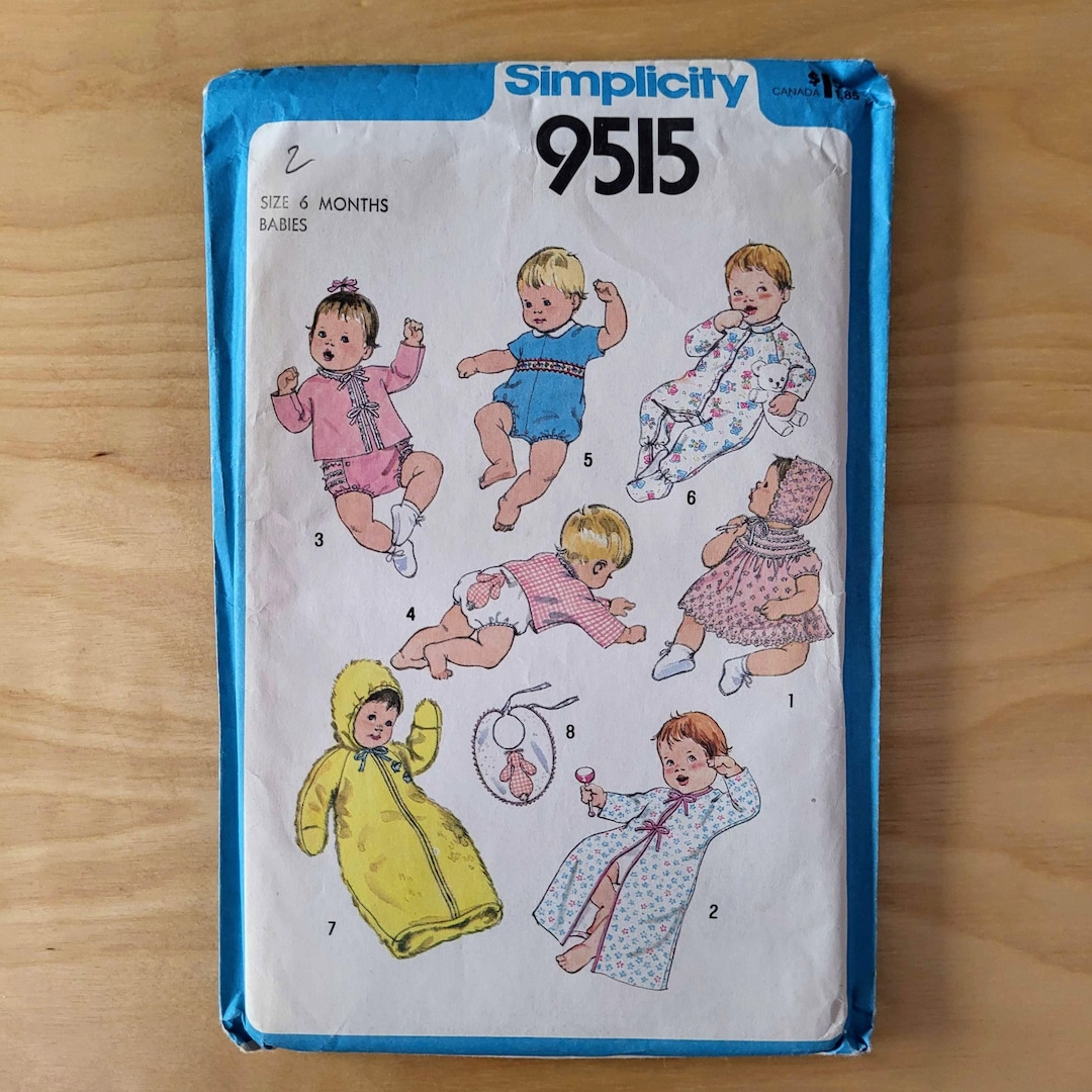 Simplicity Sewing Pattern 9515 Baby Layette Set Bunting Dress Romper ...