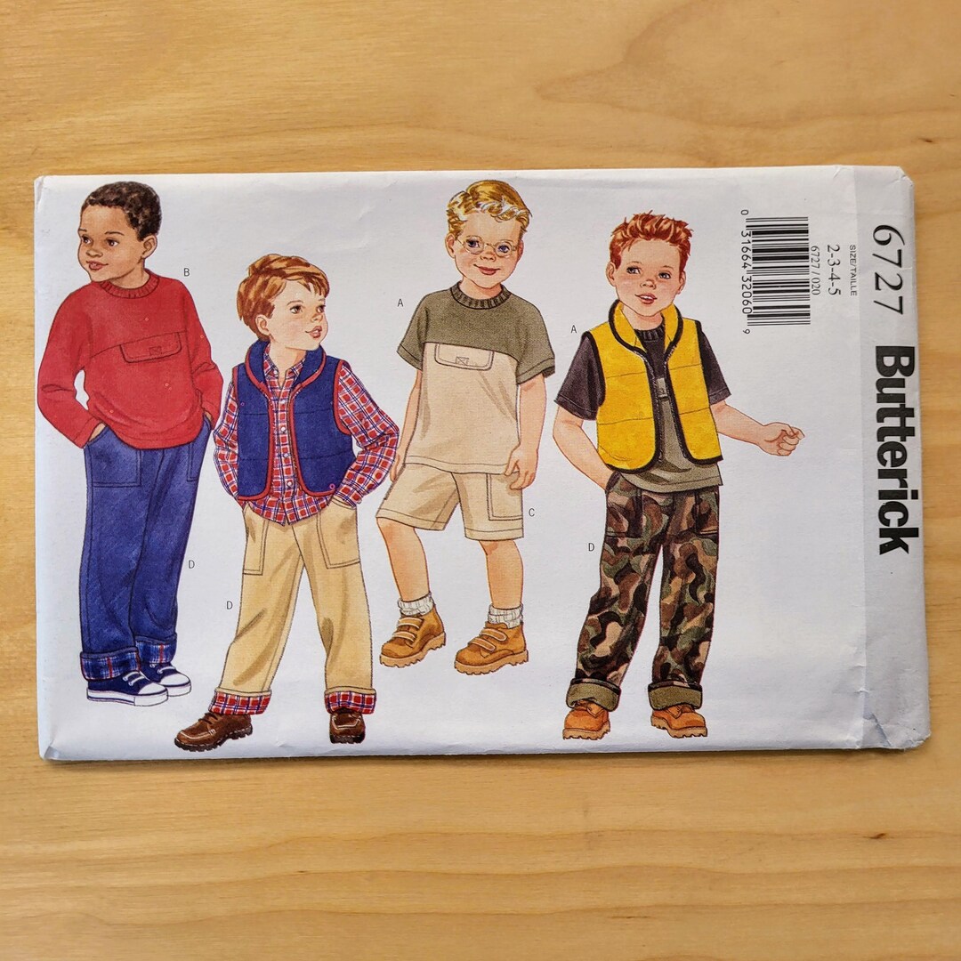 Butterick Sewing Pattern 6727 Boys' Vest, Top, Shorts and Pants Size 2 ...