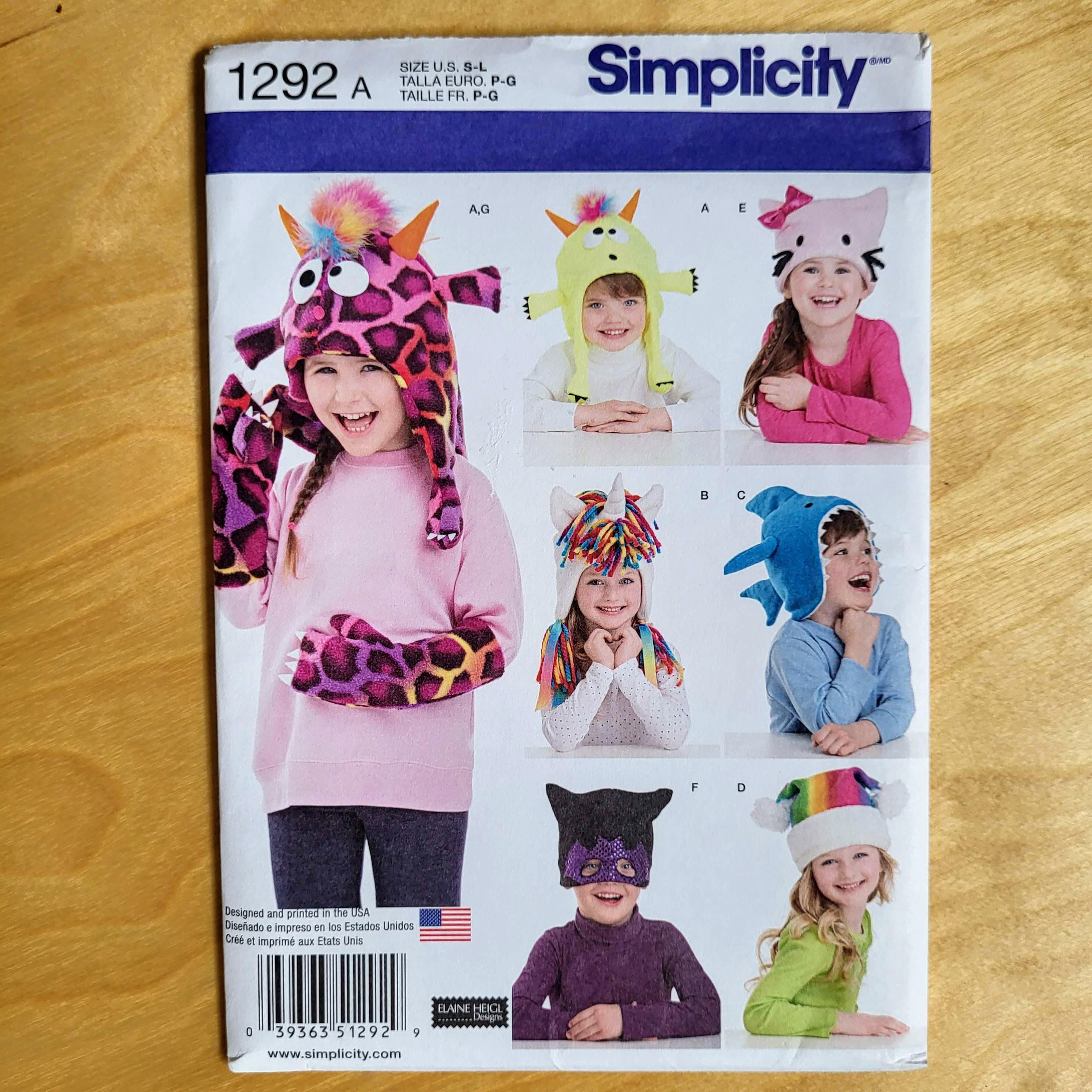 Simplicity Sewing Pattern 1292 Kids, Childs Set of Hats, Unicorn ...